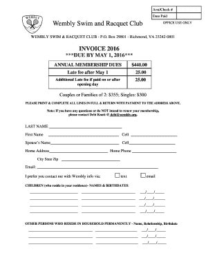 Fillable Online Wembly BWemblyb Swim And Racquet Club OFFICE USE ONLY