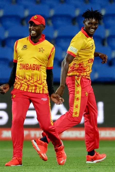 Tendai Chatara And Richard Ngarava Celebrate A Wicket