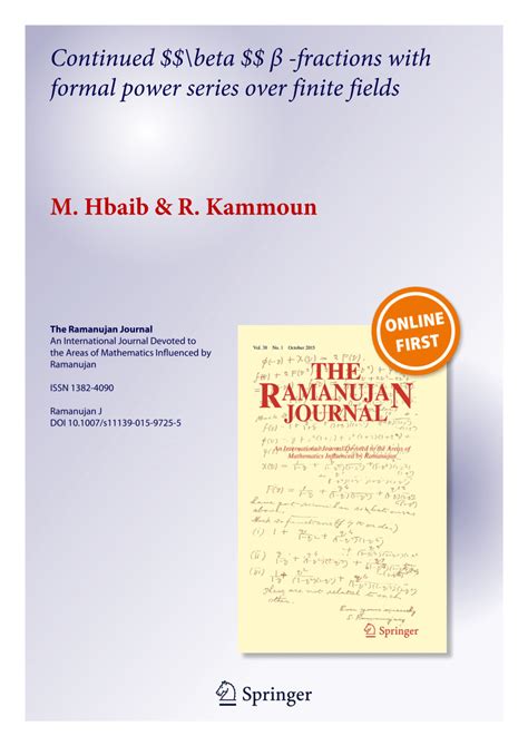 Pdf Continued Beta Fraction With Formal Power Series Over Finite Fields