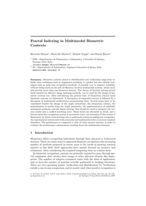 Pdf Fractal Indexing In Multimodal Biometric Contexts