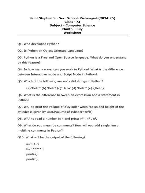 Xi Cs July Month Worksheet Pdf Xi Cs July Month Worksheet Pdf