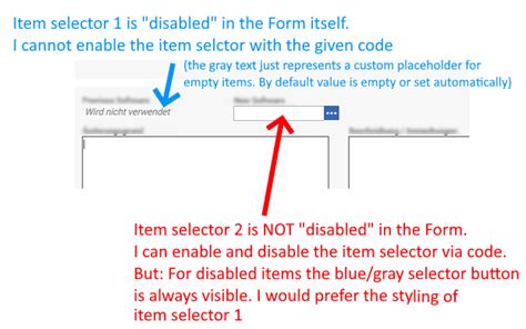 How To Disable Enable An Item Selector When Property Itself Is Disabled In The Classic Form