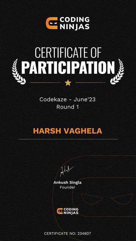Harsh Vaghela On Linkedin Codingninjas Certificateofparticipation Softwaredevelopment