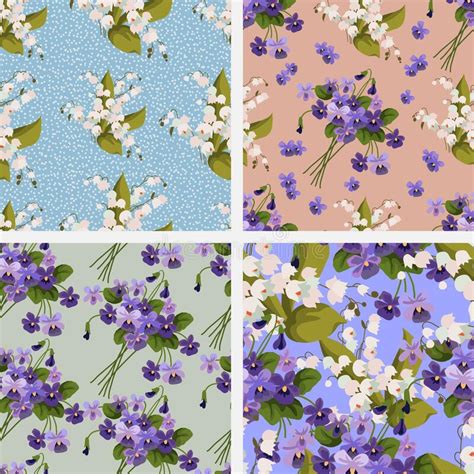 Set Of Floral Seamless Patterns With Spring Flowers Cute Vector Illustration Stock Vector