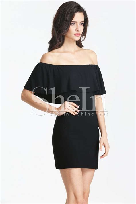 Black Off The Shoulder Bodycon Tube Shouldered Dress Sheinsheinside