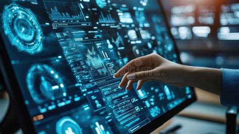 Close Up Of A Hand Interacting With A Futuristic Digital Interface On A Close Up Of A Hand Interacting With A Futuristic Digital Interface On A