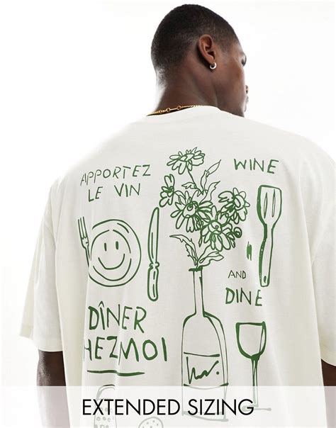 Asos Design Oversized T Shirt In Off White With Line Drawing Back Print