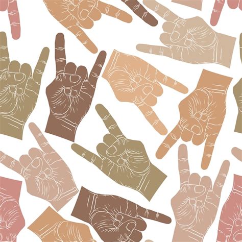 Premium Vector Rock Hands Seamless Pattern Rock Metal Rock And