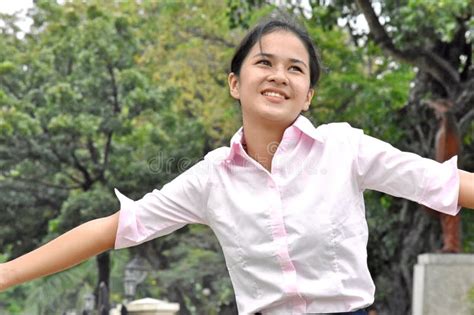 Happy Youthful Filipina Female In Public Park Stock Image Image Of