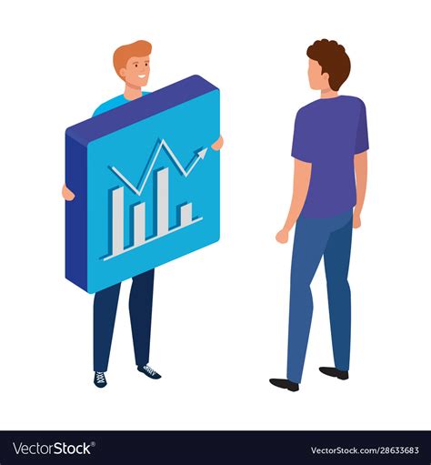Young Men And Button With Bars Statistical Graph Vector Image