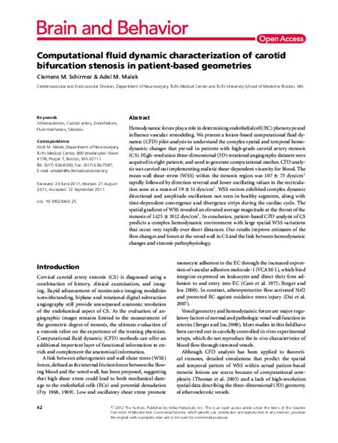 Pdf Computational Fluid Dynamic Characterization Of Carotid Bifurcation Stenosis In Patient