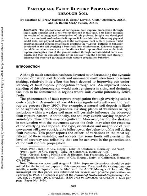 Earthquake Fault Rupture Propagation Through Soil Download Free Pdf