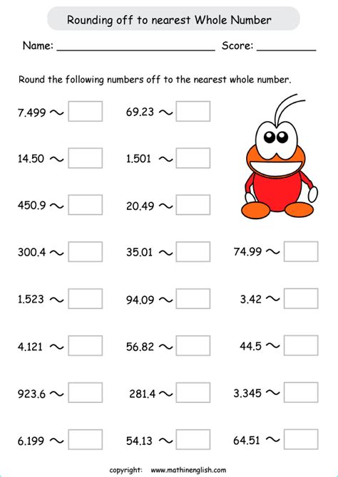Rounding Decimals Worksheet Th Grade