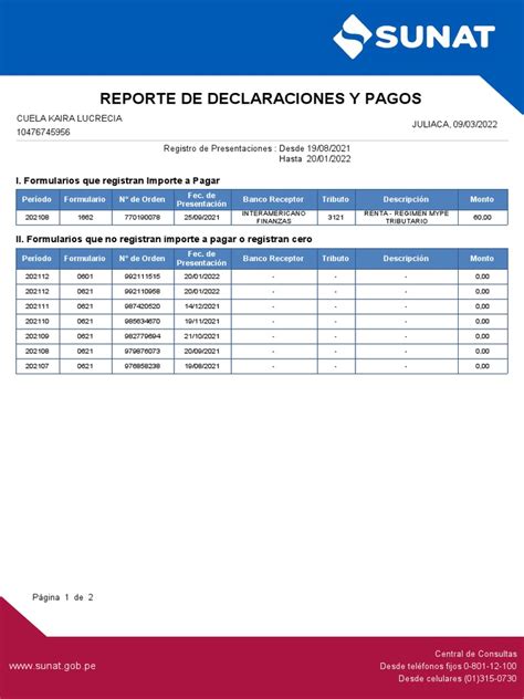 Sunat Reporte De Declaraciones Y Pagos Image To U