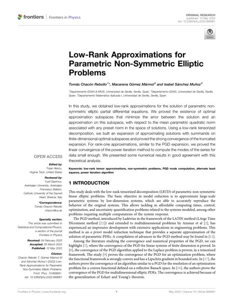 Pdf Low Rank Approximations For Parametric Non Symmetric Elliptic Problems
