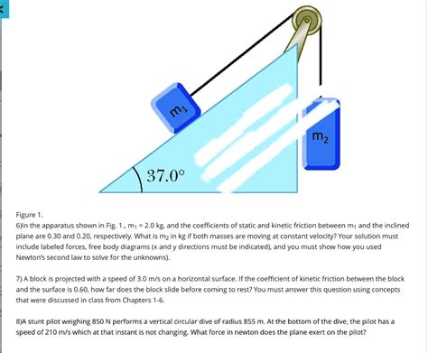 2 m2 370o figure 1 6in the apparatus shown in fig m1 20 kg and the coefficients of static and