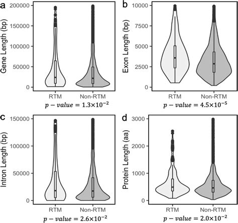 Distributions Of The Total Gene Length Exon Length Intron Length And