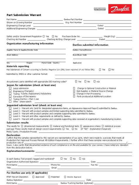 Part Submission Warrant Danfoss Pdf Procurement Information Technology
