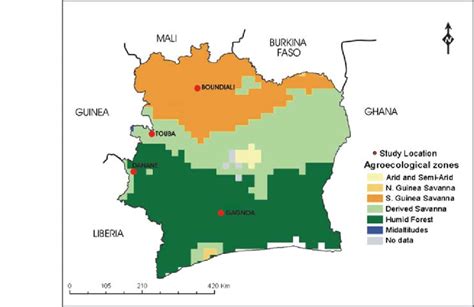 Map Of Côte Divoire Showing The Ecological Regions And The Collection Download Scientific