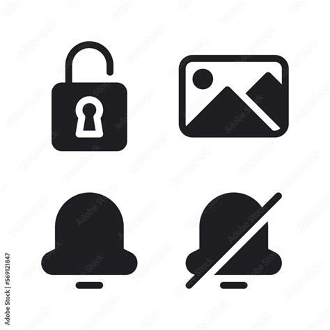 User Interface Icons Set Unlock Image Bell Silent Perfect For