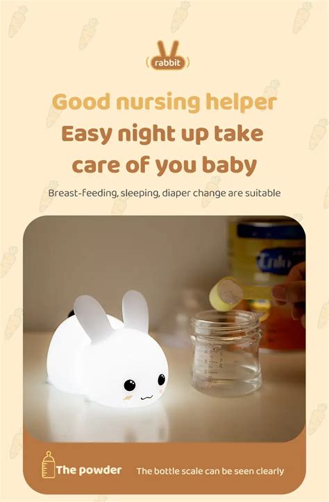 1pc Lámpara Conejito Lindo Silicona Luz Nocturna Recargable Temu Chile