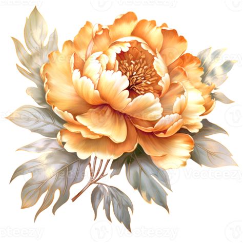 Beautiful Gold Peony Flower Watercolor Painting 24170741 Png