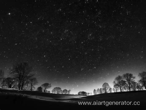Starry Night In Winter Tranquil Scene Under Black And White Sky Ai Art Generator