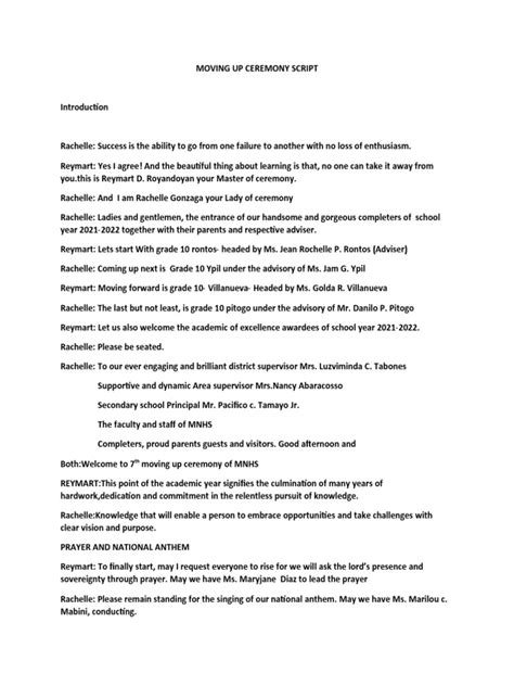 Moving Up Ceremony Script Pdf