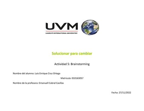 A5 Solucionar Para Cambiar Actividad 5 Brainstorming Nombre Del
