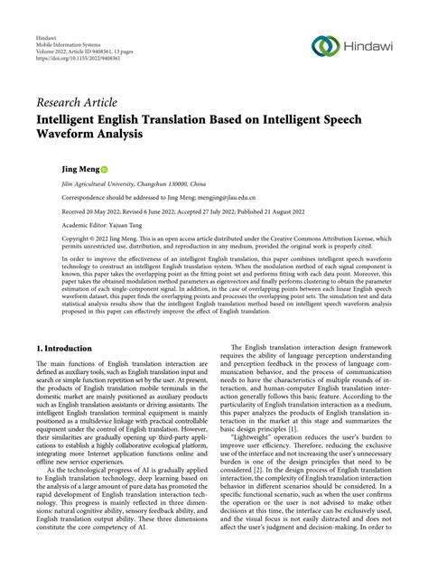 Pdf Intelligent English Translation Based On Intelligent Speech Waveform Analysis