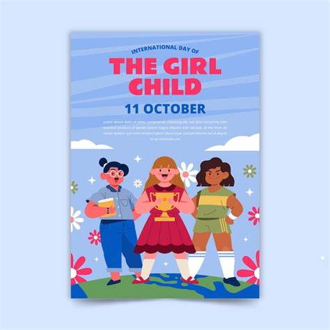 Desenhado à mão dia internacional plano do modelo de folheto de criança do sexo feminino Vetor