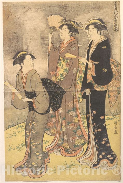 Torii Kiyonaga Three Young Women Strolling On The Bank Of The Sumida