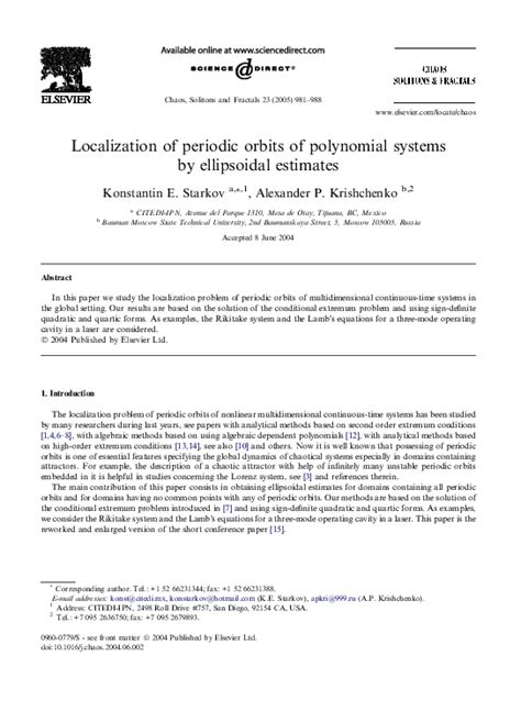 Pdf Localization Of Periodic Orbits Of Polynomial Systems By Ellipsoidal Estimates