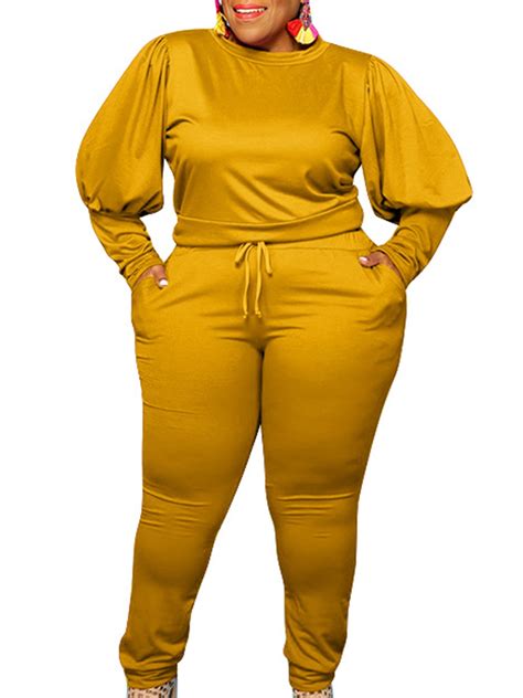 Capreze Women Jogger Set Long Sleeve Crop Sweatshirt And Pant Plus Size