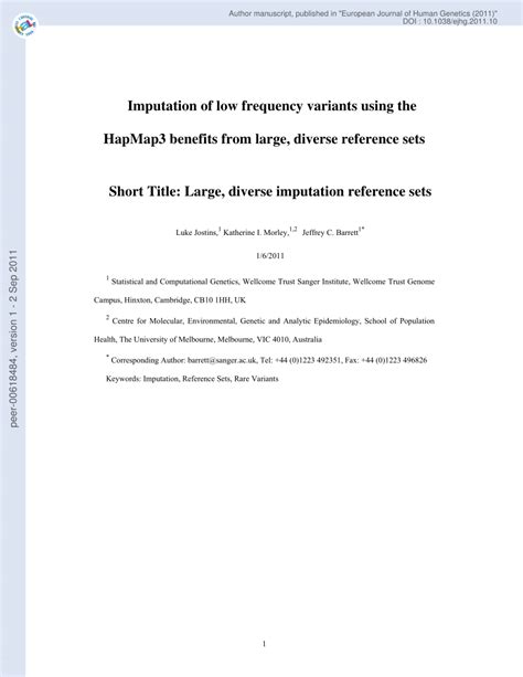 Pdf Imputation Of Low Frequency Variants Using The Hapmap3 Benefits From Large Diverse