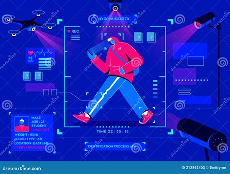 Video Surveillance With Face Recognition Technology Stock Vector Illustration Of Information