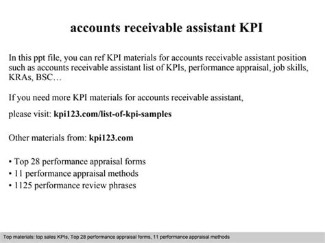 Accounts Receivable Assistant Kpi Ppt