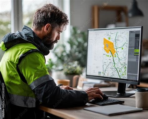Engineer Reviewing Flood Risk Assessment Maps On A Computer
