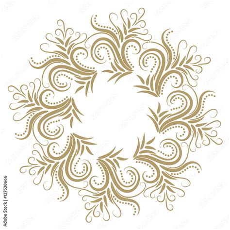 Abstract Curly Gold Frame Isolated On White Background Curly Circle