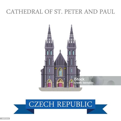 브르노 체코 공화국의 성 베드로와 바울 성당 평면 만화 스타일 역사적인 광경 쇼 장소 명소 관광 명소 웹 사이트 벡터 일러스트입니다 세계 국가 도시 휴가 여행 관광