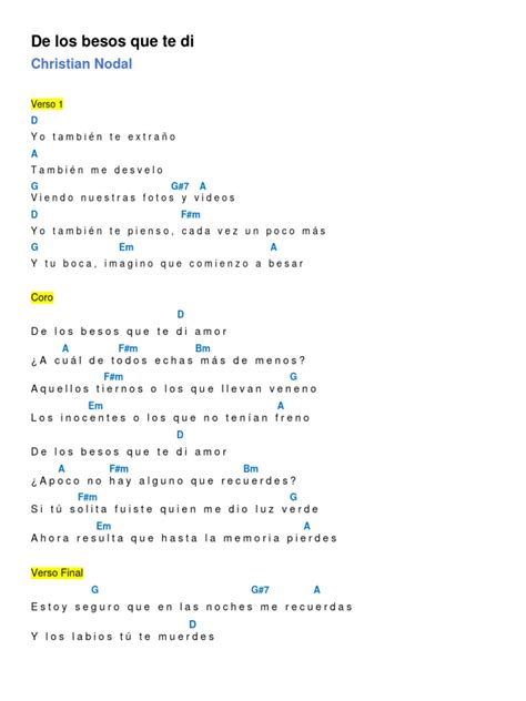 De Los Besos Que Te Di Letra Y Acordes Pdf