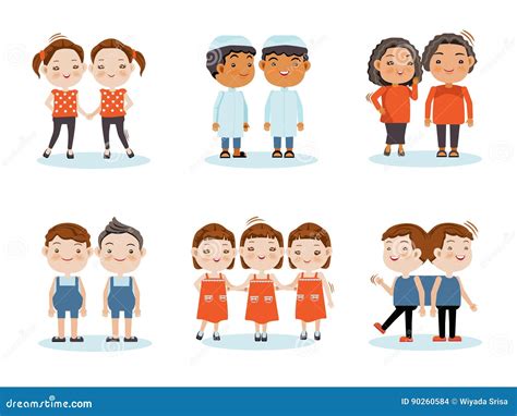 Twin Stock Vector Illustration Of Arab Caucasian Cute 90260584