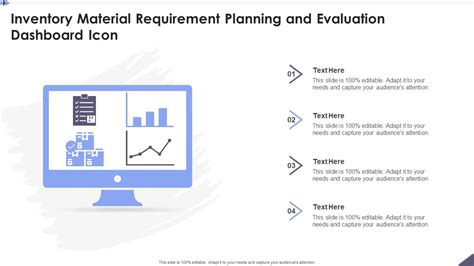 Inventory Material Requirement Planning And Evaluation Dashboard Icon Presentation Graphics