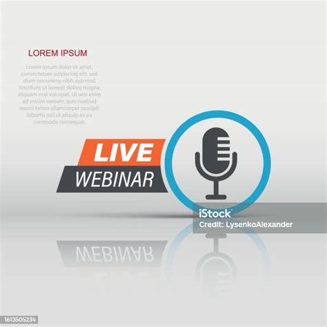 플랫 스타일의 라이브 웨비나 아이콘 격리된 배경에 대한 온라인 교육 벡터 일러스트레이션입니다 컨퍼런스 스트림 사인 비즈니스 개념