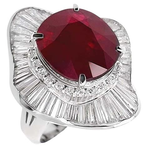 Gcs Certified Natural Myanmar Burmese Ruby 2 3 Ct And Diamond Ring Vintage 1950s For Sale At