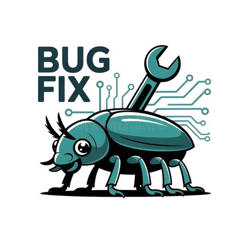 Bug Fix With Wrench And Circuit Board Cartoon Style Vector Art Stock