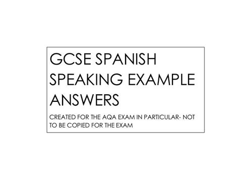 Gcse Spanish Speaking Examples Aqa Questions Done Teaching Resources