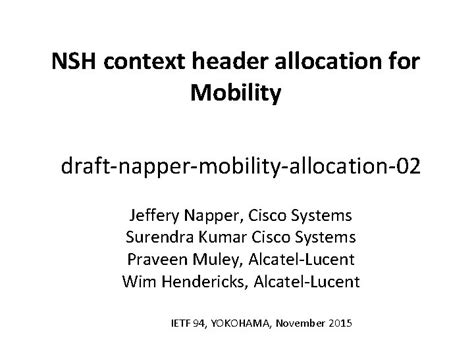Nsh Context Header Allocation For Mobility