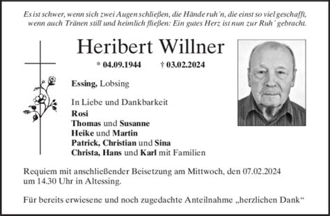 Traueranzeigen Von Heribert Willner Mittelbayerische Trauer