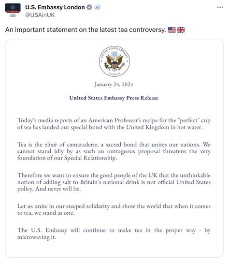 Official Statement From The Us Embassy On The Latest Tea Controversy